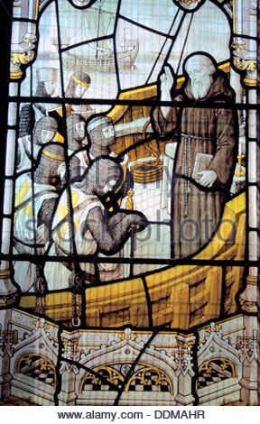 middle ages, knights, kneeling knight during prayer, glass painting ...