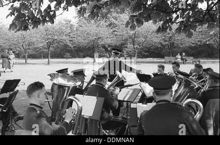Rowntree Brass Band play at garden party, Alne Hall, Yorks, 24 May 1958 ...
