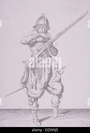 Figure in military clothing holding a musket and wearing a sword, 1607 ...