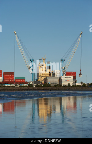 Containers and ship at Port of Timaru, Timaru, South Canterbury, South ...