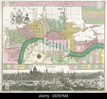 City map of London, England, 1720, Stadtplan von London, 1720 Stock ...