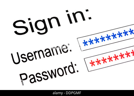 username password login log in website homepage online screen Stock ...