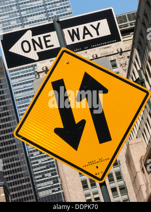 Traffic Signs with Confusing Arrows, NYC Stock Photo - Alamy