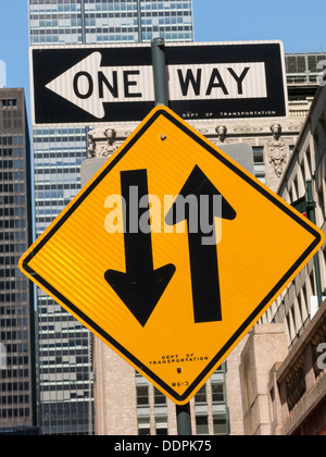 Traffic Signs with Confusing Arrows, NYC Stock Photo - Alamy