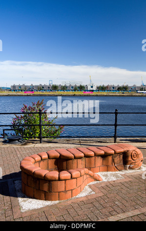 Beastie Benches, Roath Basin and BBC studios, Cardifff Bay, Wales Stock ...