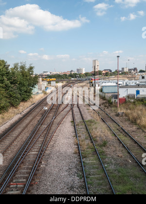 Railway tracks leading towards Woking, Surrey, England with South West ...