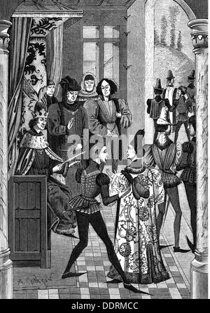 justice, courtroom scenes, court hearing, woodcut, 16th century, 16th ...