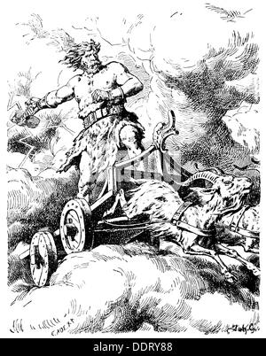 Thor (Donar), Germanic God of the thunder, with his chariot, wood ...