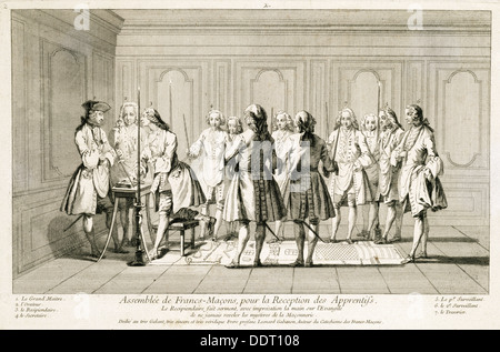The French Freemasons initiation ceremony, 18th century. Artist ...