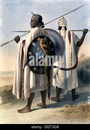 Abyssinian (Ethiopian) soldier with spear and shield. Illustration ...