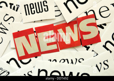 News , red and white newspaper letters Stock Photo - Alamy