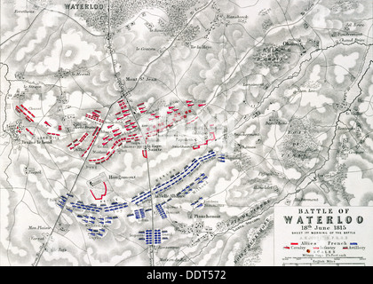 Plan of the Battle of Waterloo 1815. Belgium, 1821 antique map Stock ...