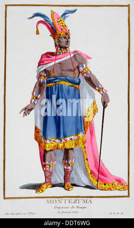 Portrait of Montezuma II, Aztec Emperor of Mexico, in gold crown and ...