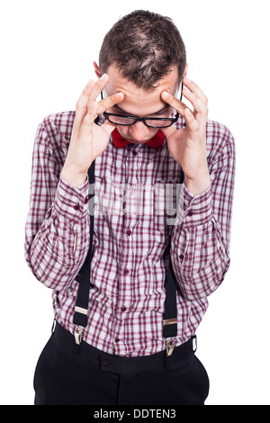 Stressed young man on white background Stock Photo - Alamy