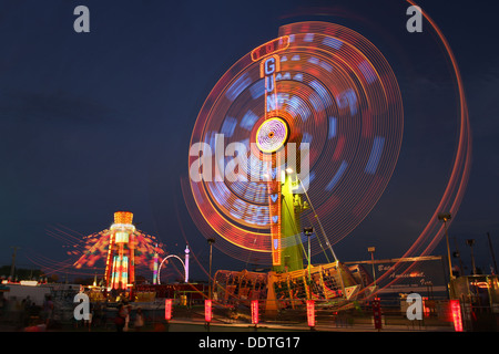 Carnival amusement ride at night. Canfield Fair. Mahoning County Fair ...