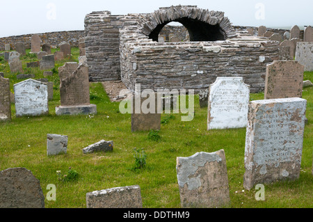 The remains of the 12th century Norse Cross Kirk church at Tuquoy on ...