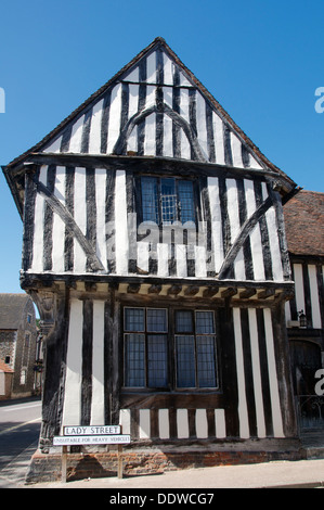The 15th century Old Wool Hall, now a wine bar and kitchen, Lavenham ...