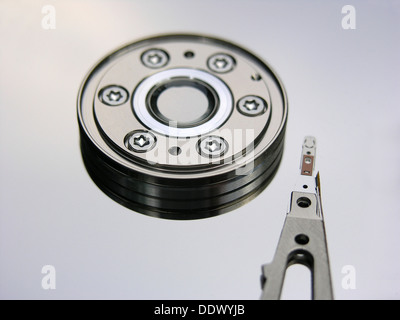 Macro photo of HDD / hard disk drive spindle motor with exposed copper ...