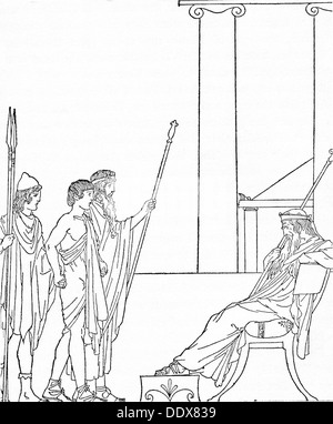 Nestor, the wise old king of Pylos, advises Telemachus and offers a ...