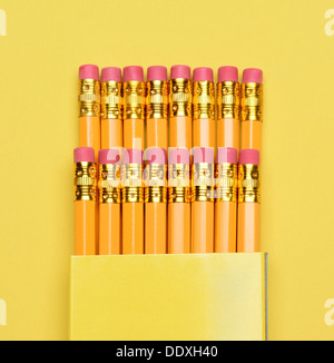 Back to school supplies on yellow background Stock Photo - Alamy