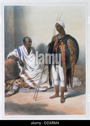 Abyssinian (Ethiopian) soldier with spear and shield. Illustration ...