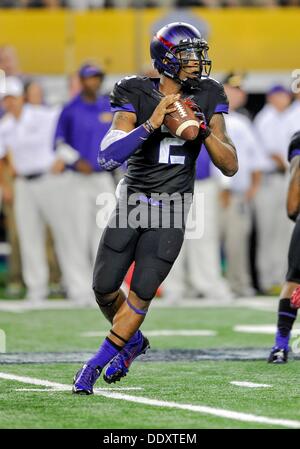 TCU quarterback Trevone Boykin (2) looks to throw a pass during an NCAA ...