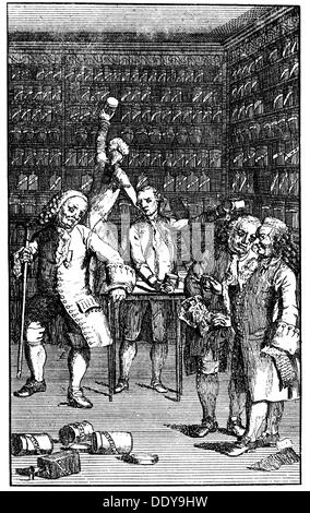 medicine, pharmacy, pharmacy, salesroom, copper engraving, circa 1600 ...