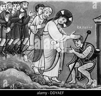 Jesus Christ curing the lepers - Jesus, with his disciples, raising his ...