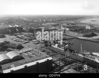 Aerial view of Kockums shipyard, Malmö, Sweden, 20th century. Artist ...