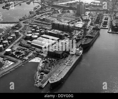 Aerial view of Kockums shipyard, Malmö, Sweden, 20th century. Artist ...