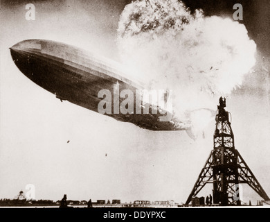 German Airship, Hindenburg, Burning at Lakehurst, New Jersey, USA, May ...