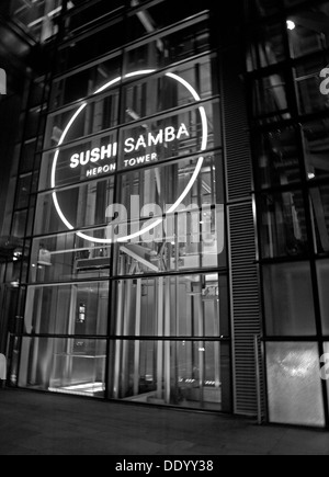 Night view of Sushi Samba at the Heron Tower, City of London, London ...