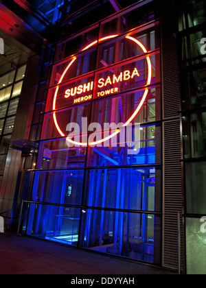 Night view of Sushi Samba at the Heron Tower, City of London, London ...