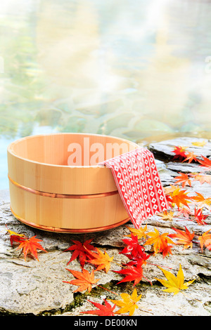 Traditional Japanese wooden bath bucket maker Nishijin District Kansai ...