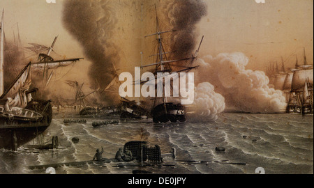 Battle of Sinop, 30 November 1853. Imperial Russian war ships attacked ...