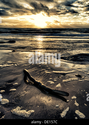 Sunset over the Isle of Arran Scotland, seen from Prestwick shore ...