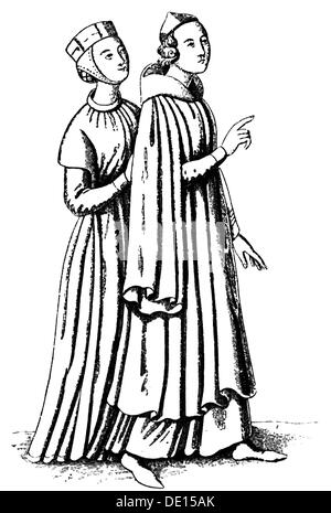 fashion, Middle Ages, commoner women's clothing, after pen drawing ...