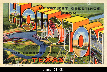 'Greetings from Houston, Texas', postcard, 1936. Artist: Unknown Stock ...