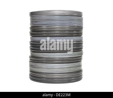 stack of old movie film on plastic reel on white Stock Photo - Alamy