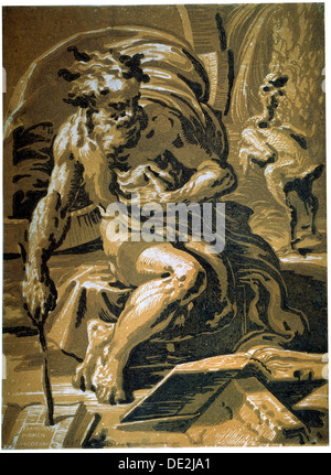Ancient Greek cynic philosopher Diogenes, holding a lantern. Engraving ...