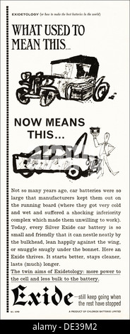 Advertisement advertising EXIDE CAR BATTERY motoring magazine advert ...