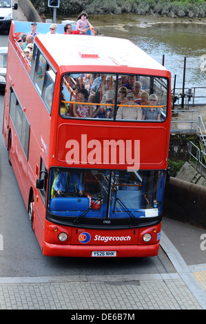 Stagecoach open top bus tour passing Anne Hathaway`s Cottage, Shottery ...