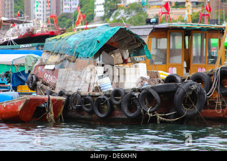 Tanka boat people living on boats in Aberdeen Harbour Hong Kong China ...