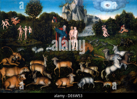 Lucas Cranach the Elder, The Garden of Eden, Adam and Eve painting, 1530 Stock Photo - Alamy