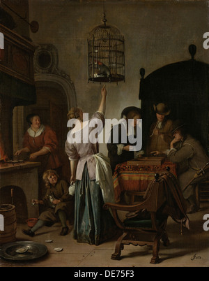 Jan Steen - Interior with a Woman Feeding a Parrot, Known as ‘The ...