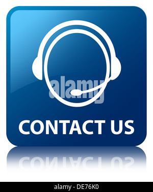 contact us blue square 3d realistic isolated web button Stock Photo - Alamy