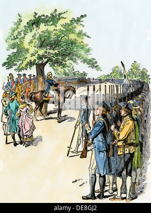 Washington taking command of the army at Cambridge, Massachusetts, USA ...