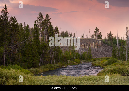 Wide angle photograph of Sheepeater basalt cliffs. Yellowstone National ...