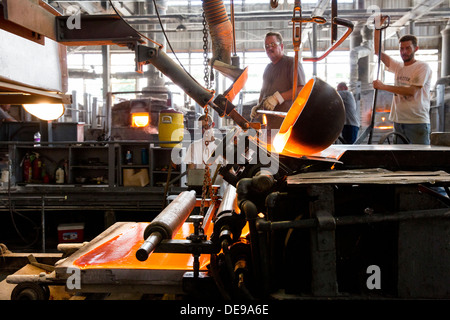 Stained glass production at the Wissmach Glass Company factory Stock ...