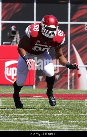 Sept. 14, 2013: Arkansas defensive end JaMichael Winston #6 works his ...